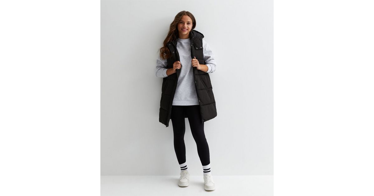 Girls Black Long Hooded Gilet | New Look
