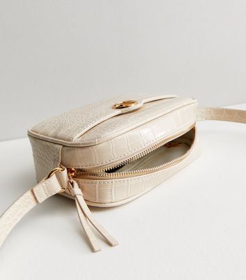 Cream Faux Croc Cross Body Bag | New Look
