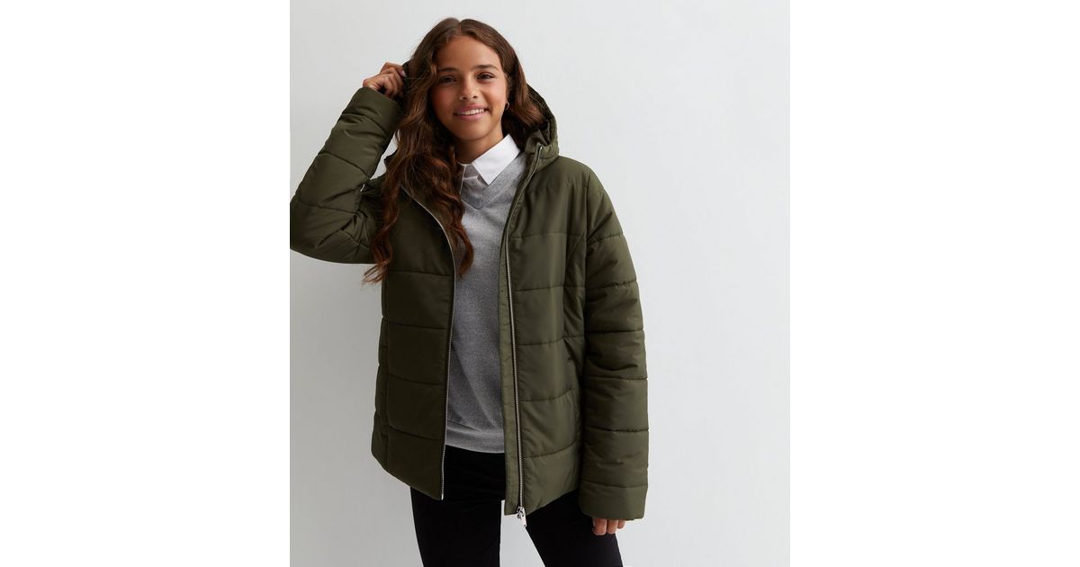 Girls Khaki Hooded Lightweight Puffer Jacket | New Look