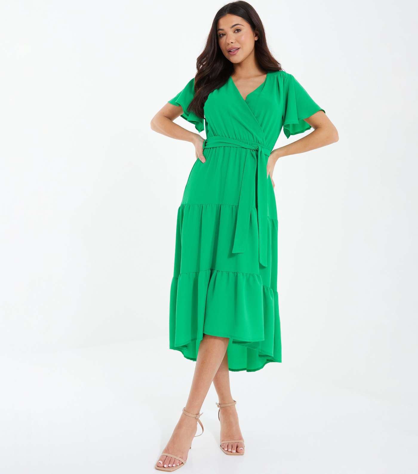 Quiz Green Tiered Midi Wrap Dress New Look