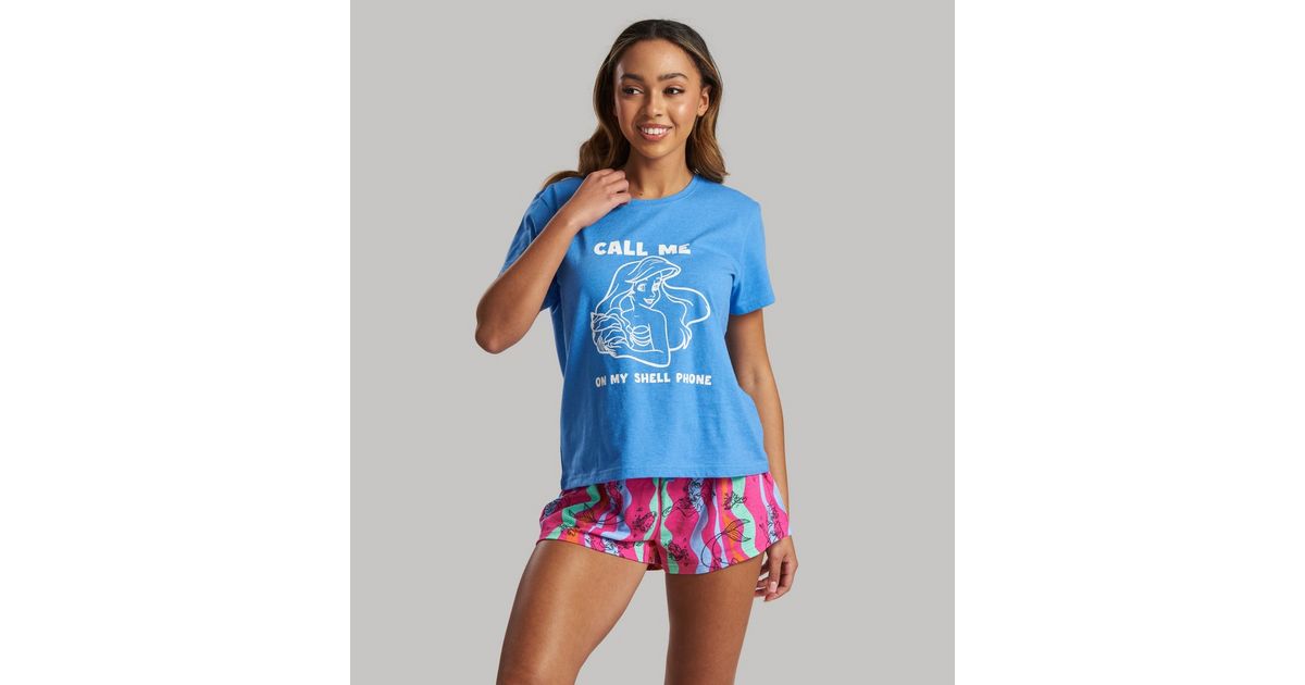 Loungeable Blue Short Pyjama Set With Little Mermaid Print New Look
