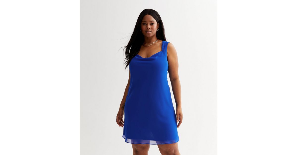 Curves Blue Chiffon Mini Dress | New Look