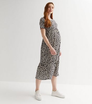 Maternity Black Daisy Jersey Midi Smock Dress | New Look