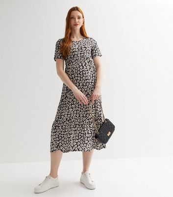 Maternity Black Daisy Jersey Midi Smock Dress | New Look