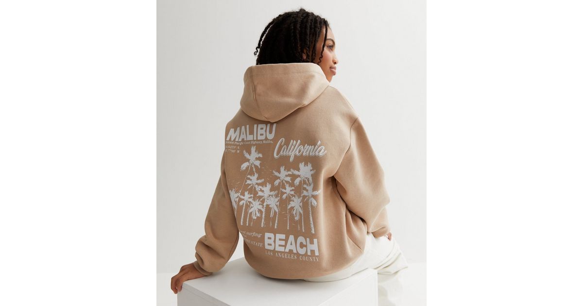 Girls Camel Malibu Beach Palm Tree Logo Oversized Hoodie | New Look