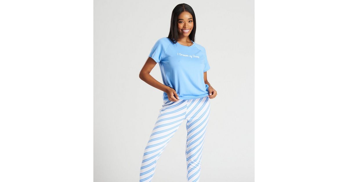 Loungeable Blue Jogger Pyjama Set with Dream Logo | New Look