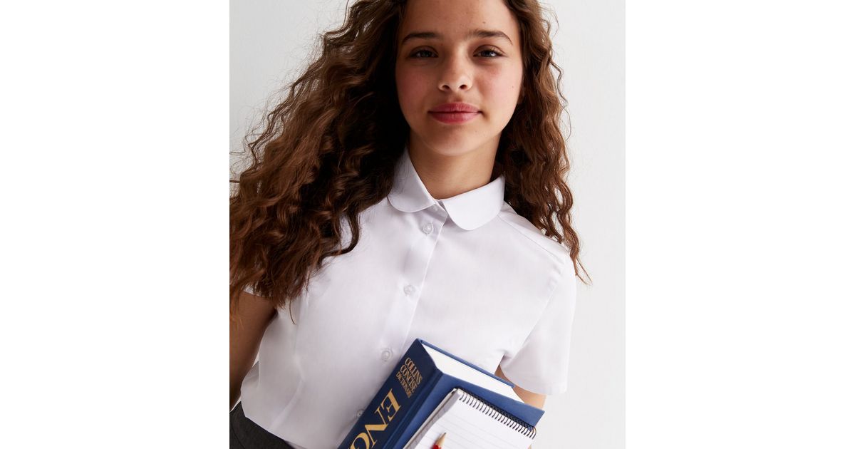 Girls White Rounded Collar School Shirt | New Look