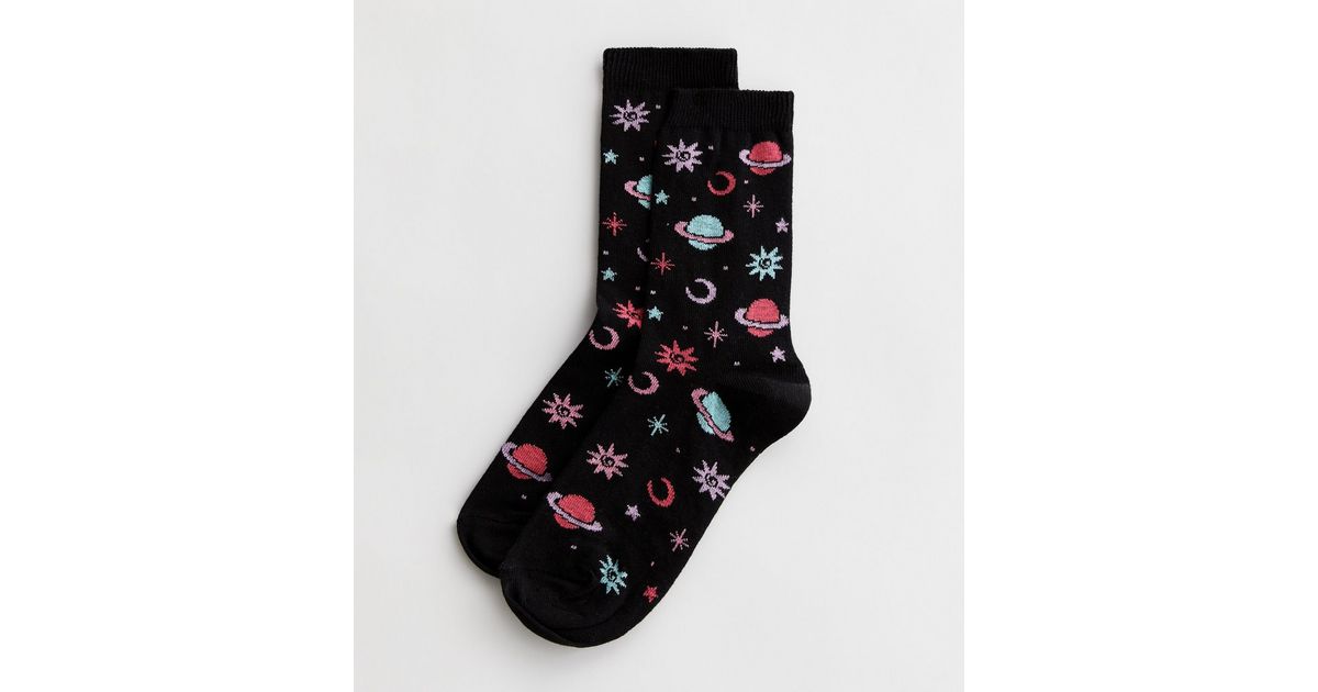 Black Celestial Planets Socks | New Look