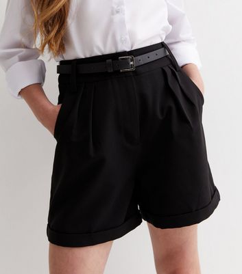 Girls Black High Waist Belted School Shorts | New Look