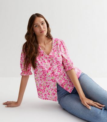 Pink Floral Frill Sleeve Blouse | New Look