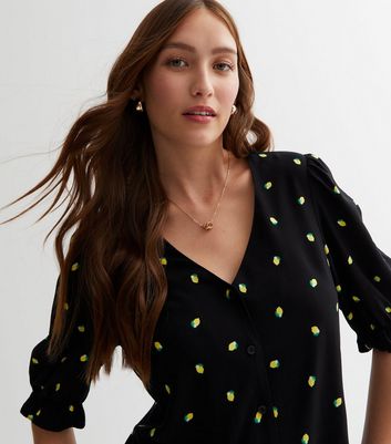 Black Lemon Puff Sleeve Top | New Look