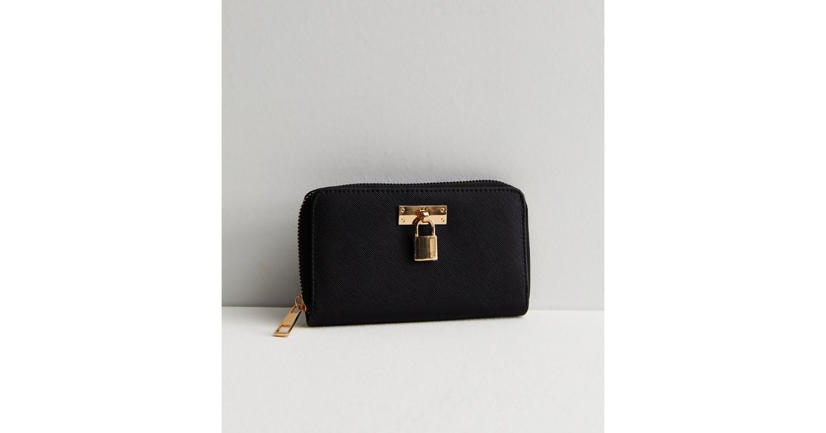 Black Padlock Midi Purse | New Look