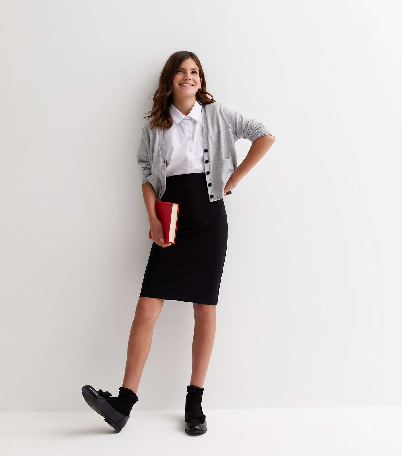 Girls Black High Waist Pencil Tube School Skirt New Look