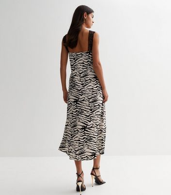 White Tiger Print Lace Trim Midi Dress | New Look