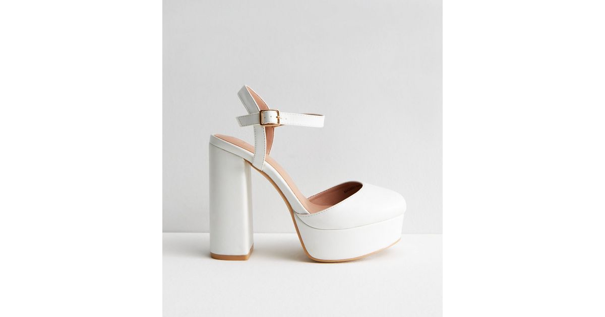 Wide Fit White 2 Part Platform Block Heel Sandals | New Look