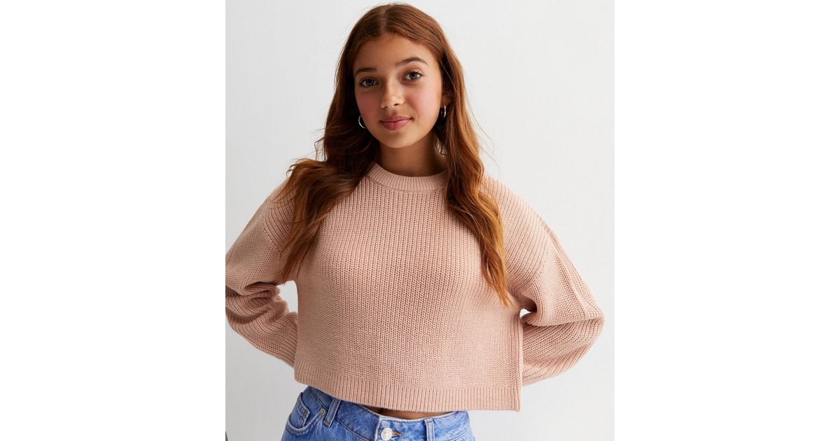 Girls Pale Pink Crew Neck Cropped Jumper | New Look