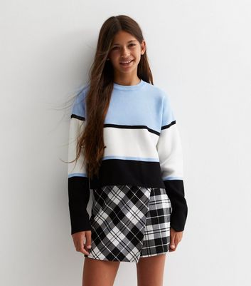 Girls Blue Colour Block Crew Neck Jumper | New Look
