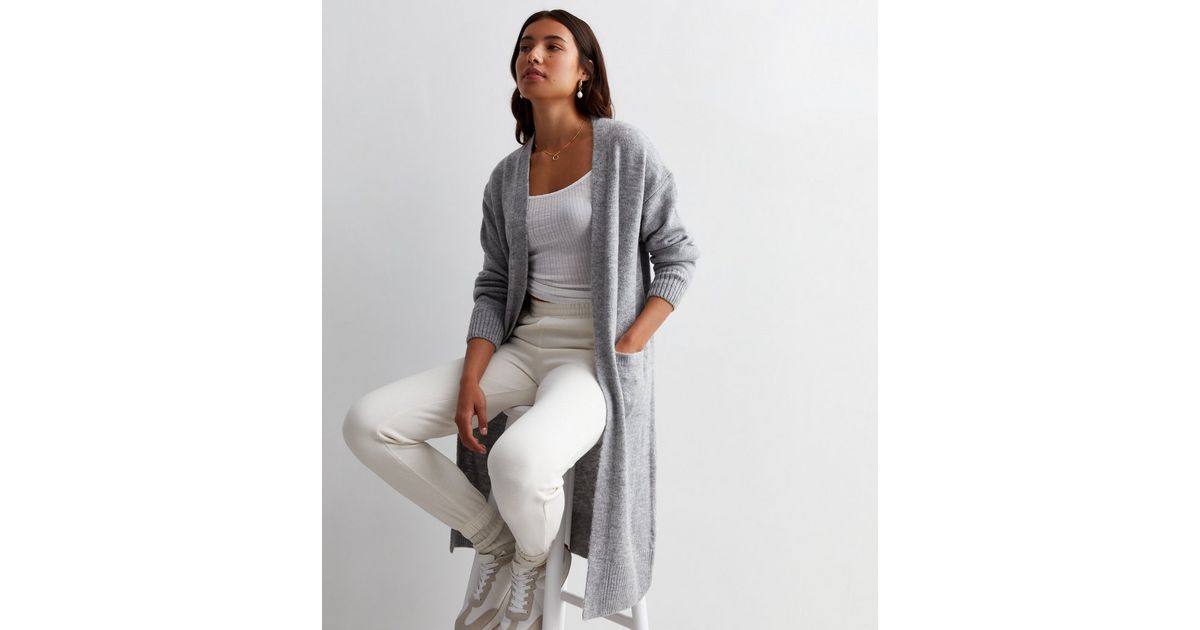 Grey Knit Pocket Front Midi Cardigan | New Look
