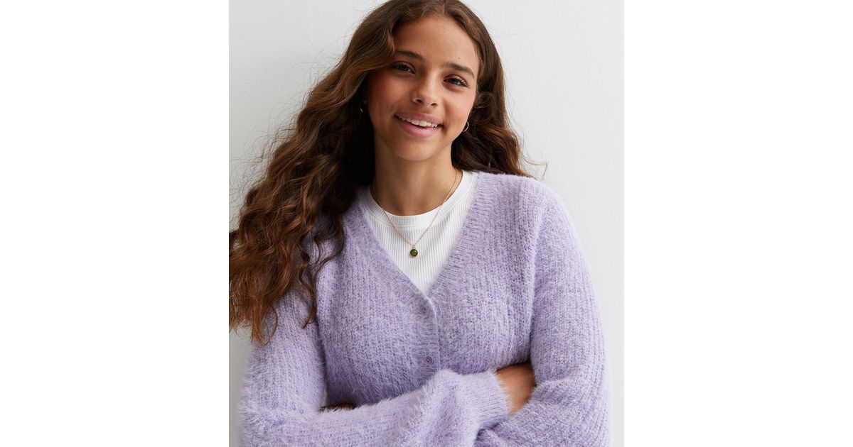 Girls Lilac Fluffy Cardigan | New Look