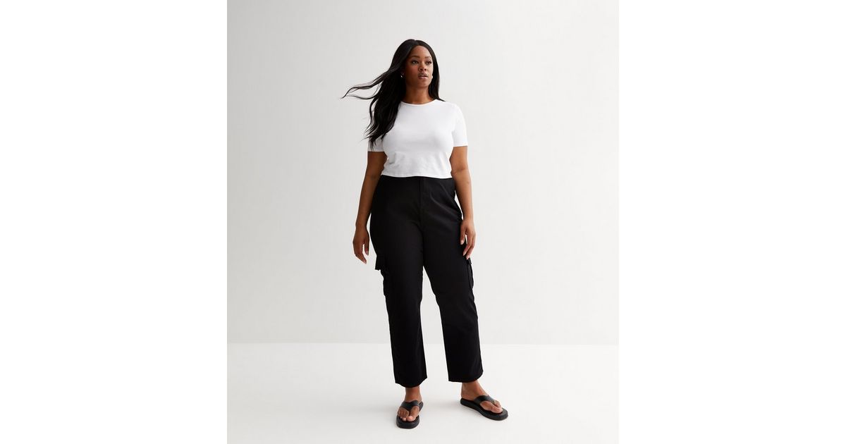 Curves Black Cotton Slim Leg Cargo Trousers | New Look