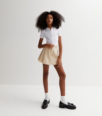 Girls Cream Denim Cargo Skort | New Look