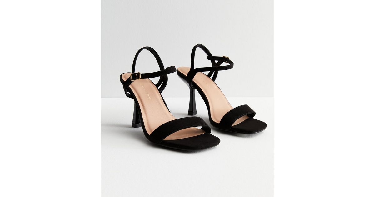 Extra Wide Fit Black Flared Stiletto Heel Sandals New Look