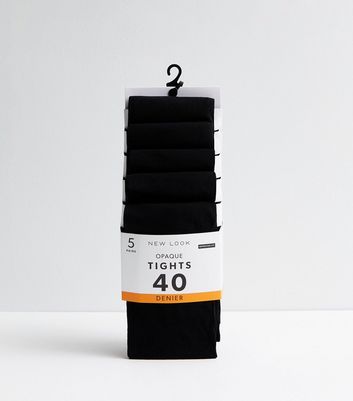 5 Pack Black 40 Denier Opaque Tights | New Look