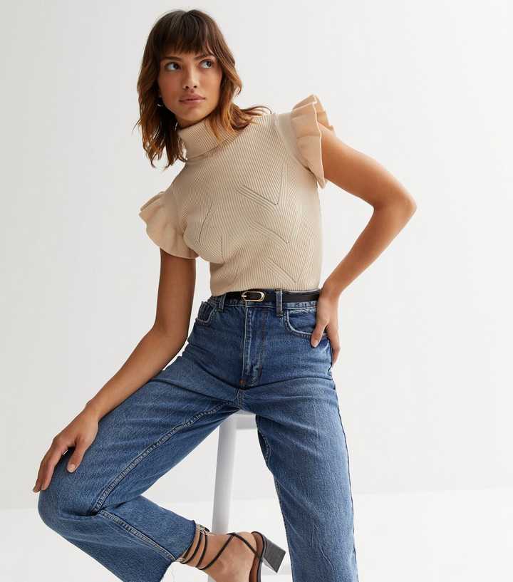 Cameo Rose Camel Knit Frill Sleeve Top | New Look