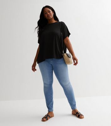 Blue Vanilla Curves Black Medallion Lace Back Top | New Look