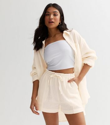 Petite Off White Cheesecloth Tie Waist Shorts | New Look