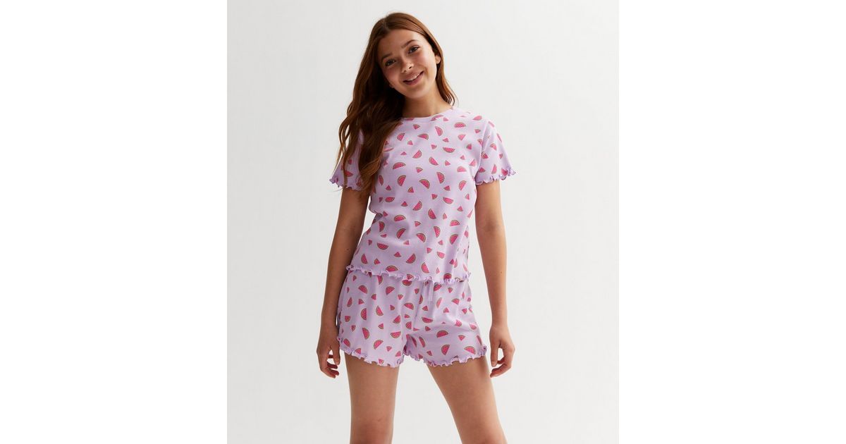 Girls Purple Short Pyjama Set with Watermelon Print | New Look