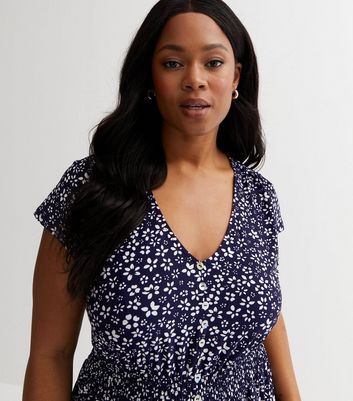 Blue Vanilla Curves Navy Button Through Midi Dress | New Look