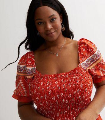 Blue Vanilla Curves Bright Orange Floral Maxi Dress | New Look