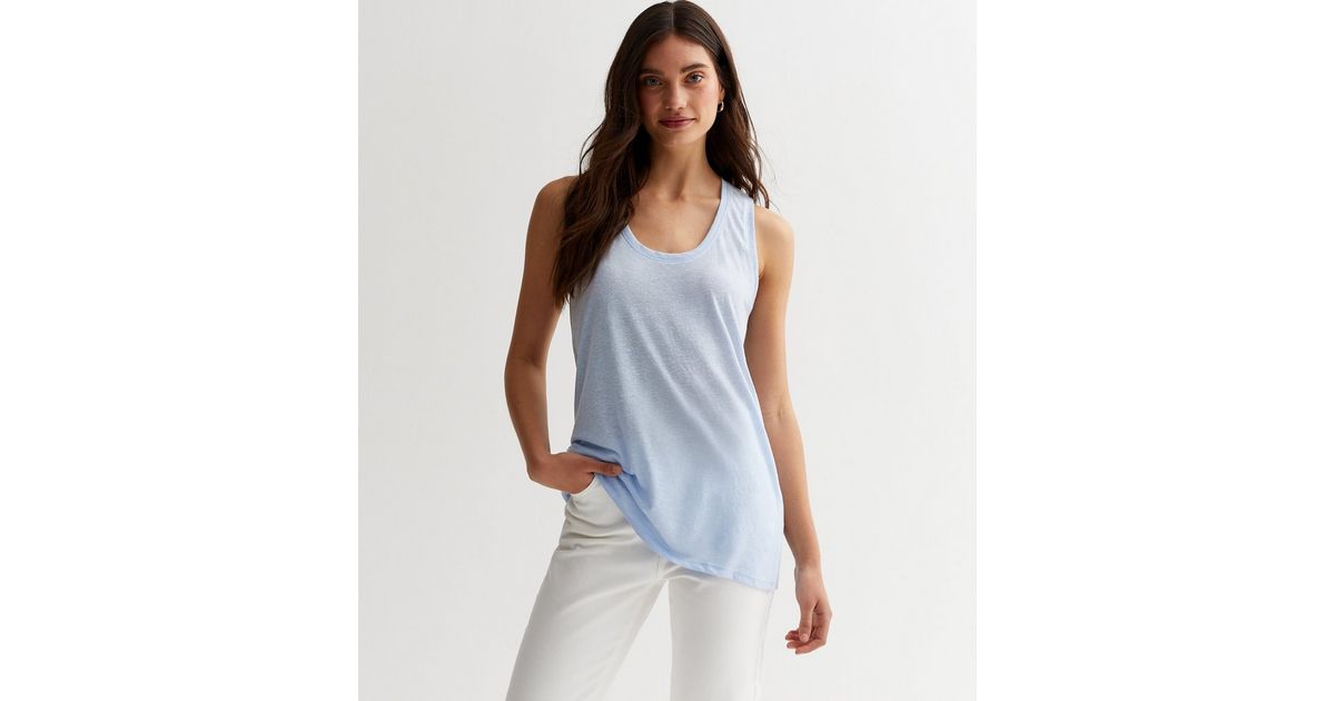 Pale Blue Long Vest | New Look