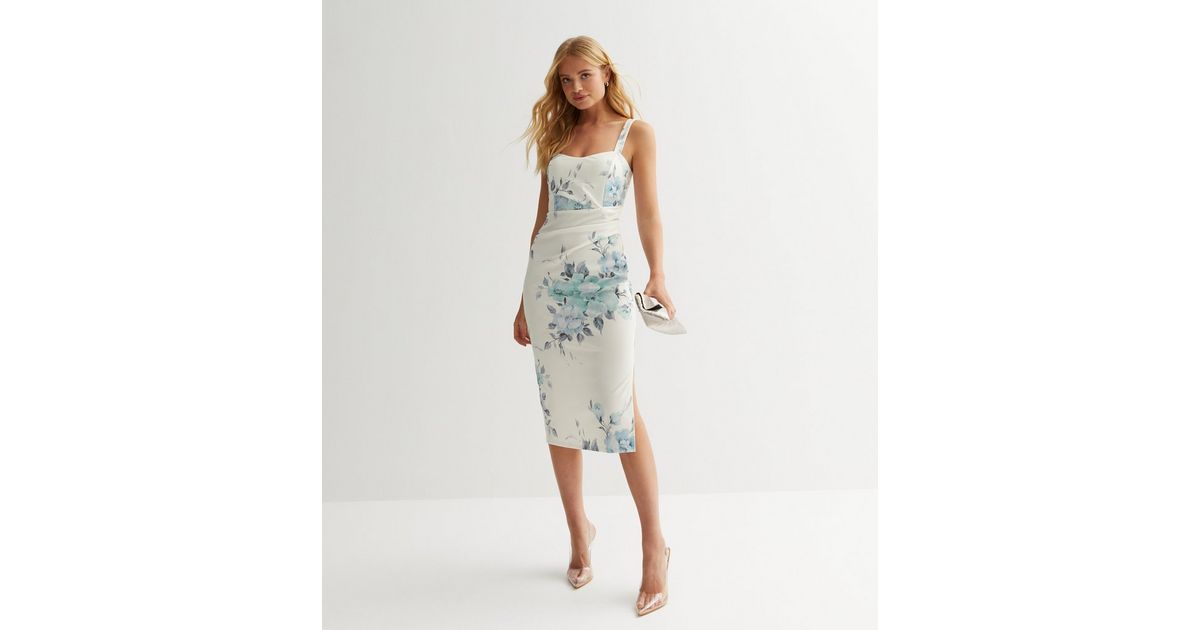 White Floral Strappy Split Hem Midi Dress | New Look