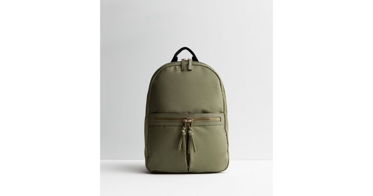 Khaki Zip Pocket Front Backpack | New Look