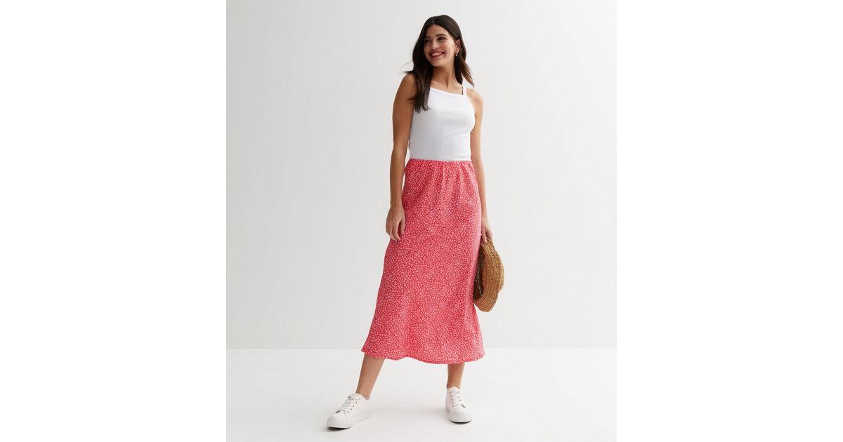 Influence Pink Ditsy Floral Midi Skirt | New Look