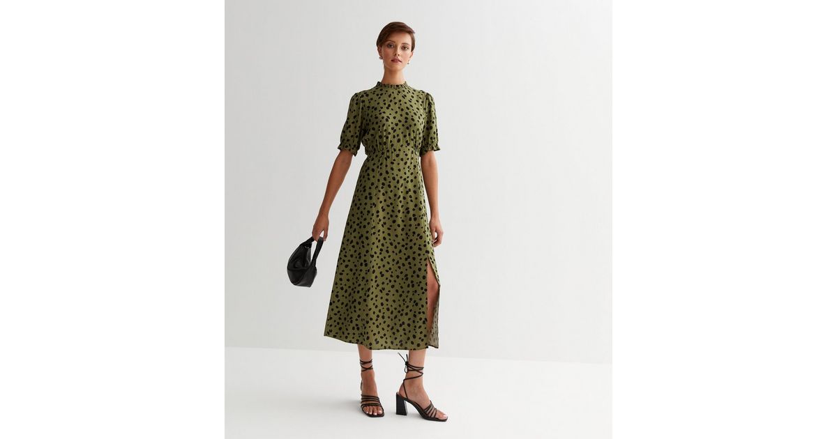 Green Spot Split Hem Midi Dress | New Look