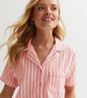 Pink Cotton Revere Short Pyjama Set with Stripe Print | New Look