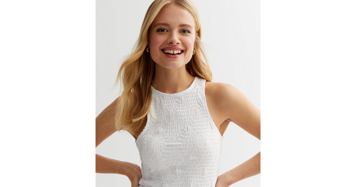 White Textured Jersey Racer Vest | New Look