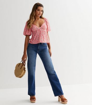 Pink Cherry Broderie Twist Front Top | New Look
