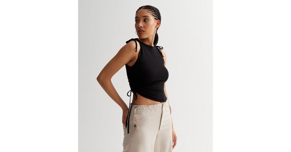 Black Drawstring Side Tie Top | New Look