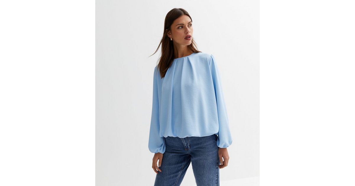 Blue Vanilla Pale Blue Pleated Puff Sleeve Elasticated Blouse | New Look