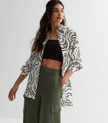 White Squiggle Print Oversized Shirt | New Look