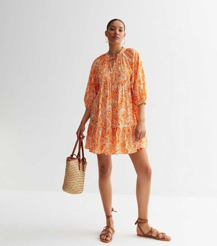 Orange Paisley Oversized Mini Smock Dress | New Look