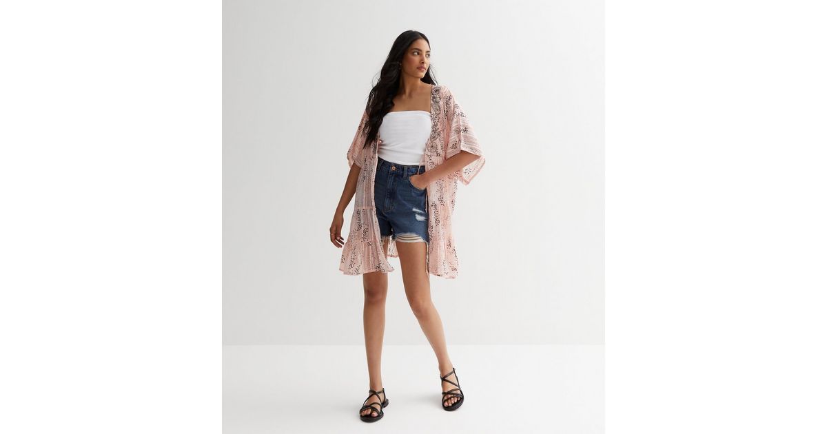 Pale Pink Embroidered Mini Kimono | New Look