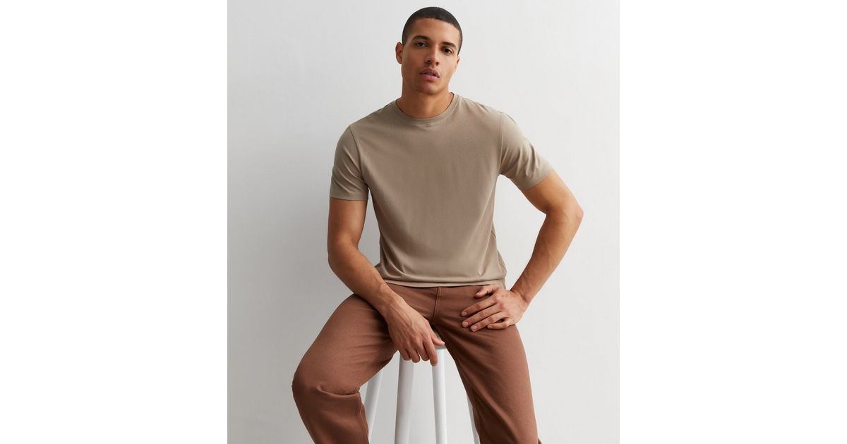 Light Brown Cotton Crew Neck Regular Fit T-Shirt | New Look