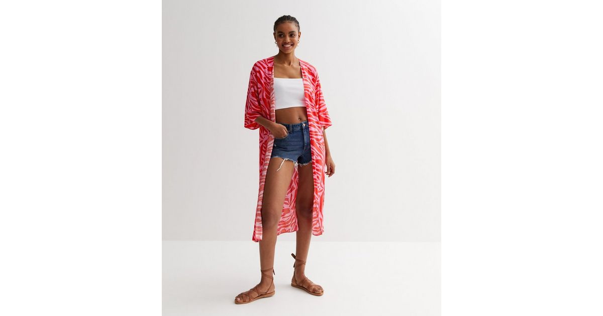 Pink Leopard Print Midi Kimono | New Look