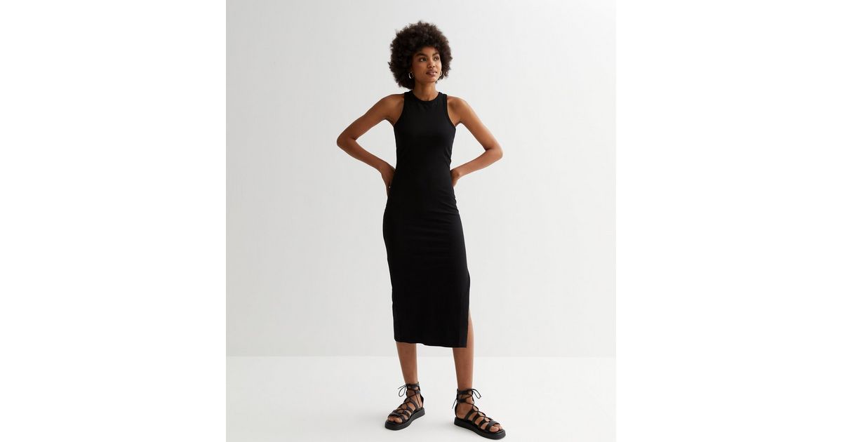 Black Racer Back Split Hem Midi Dress | New Look