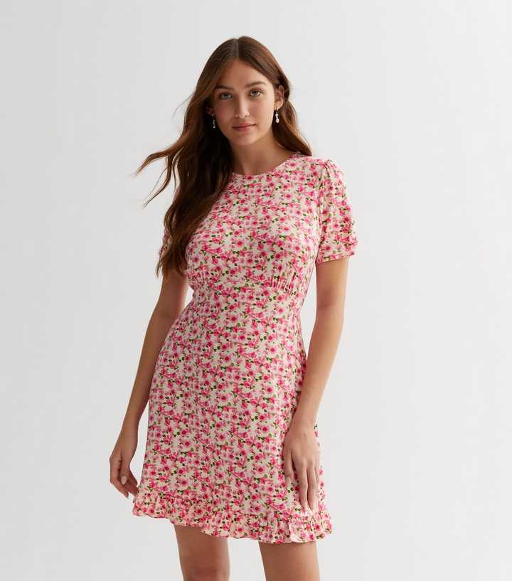 Pink Floral Frill Hem Mini Dress | New Look